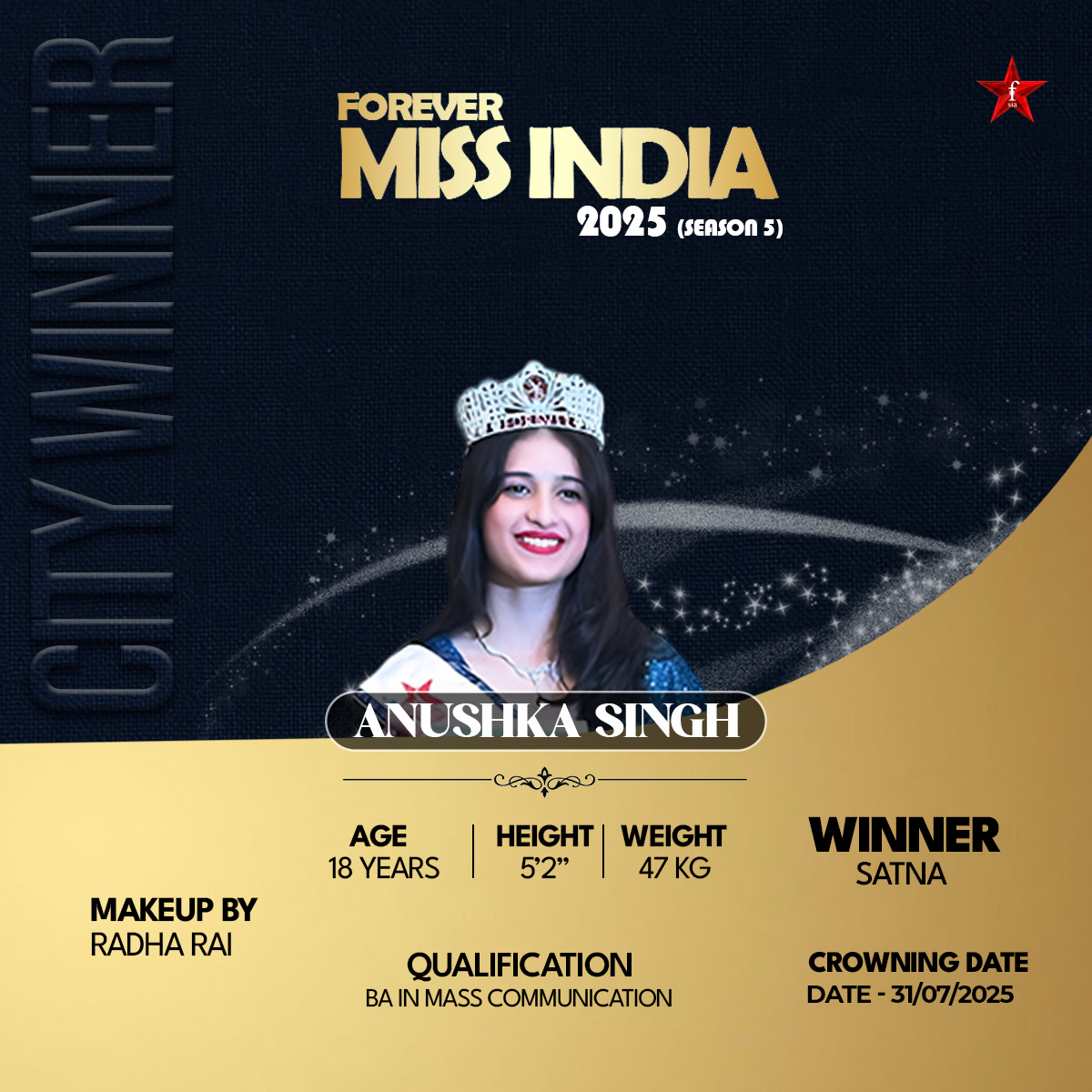 Miss Satna Anushka Singh | Miss India City Winner 2025