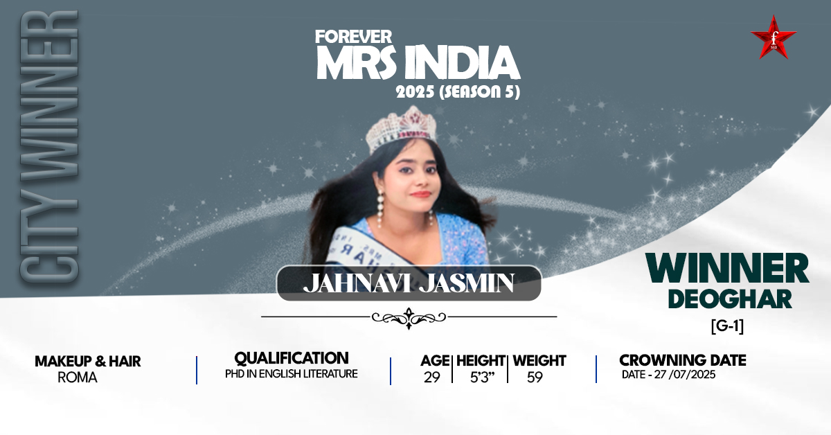 Jahnavi Jasmin crowned Mrs Deoghar | Mrs India City Winner 2025