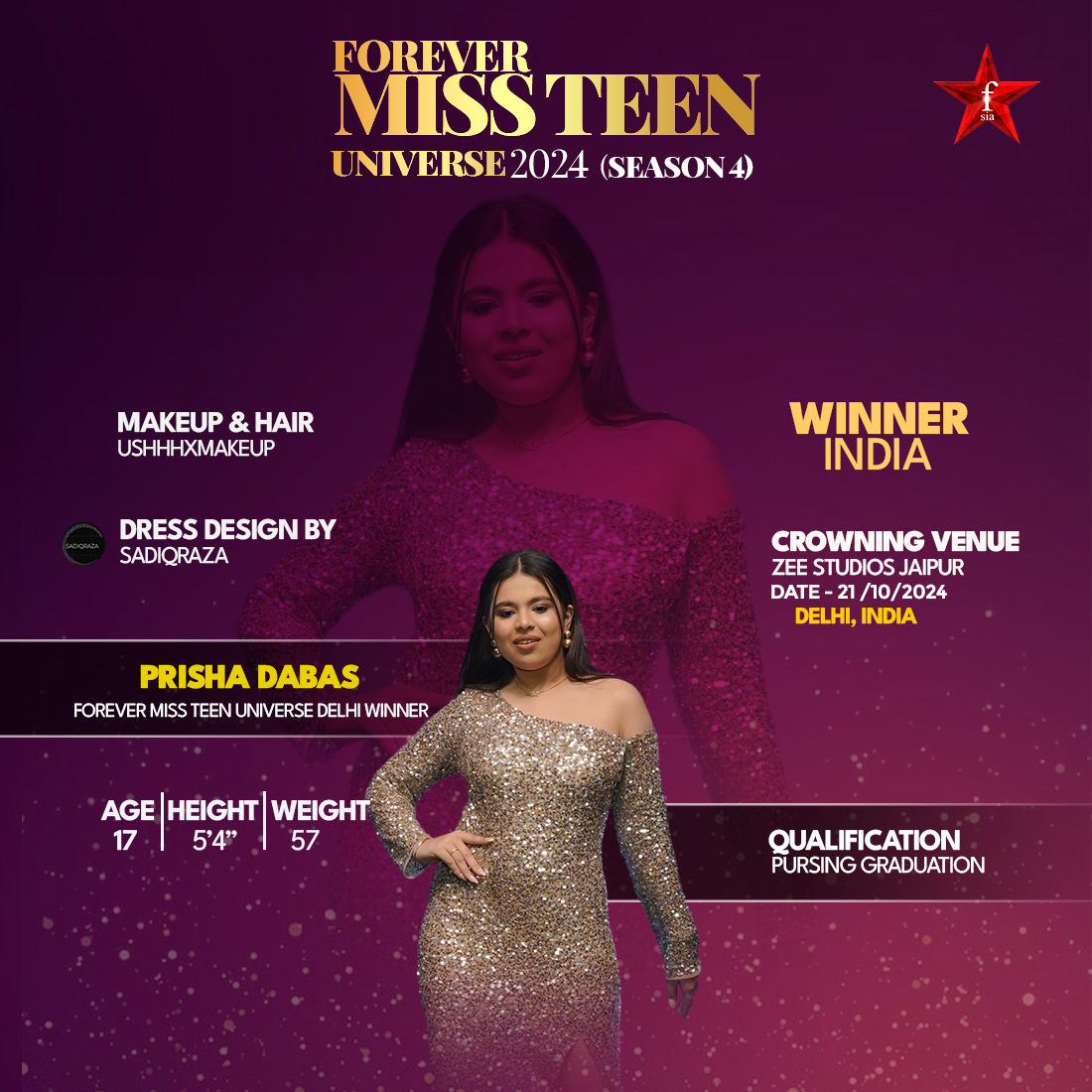 Miss Teen Universe Delhi Winner | 2024 | Prisha Dabas | fsia Winner
