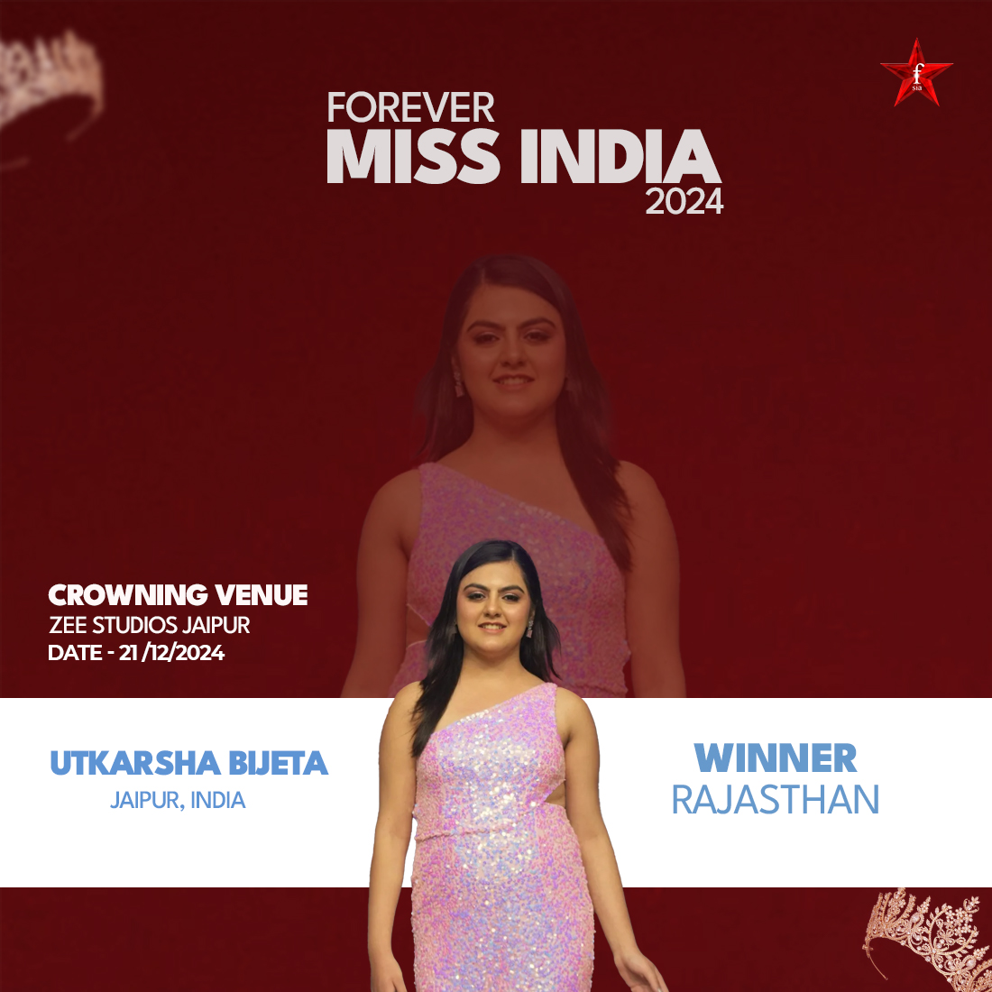 Forever Miss India Rajasthan 2024 Winner | Utkarsha Bijeta | fsia Winner