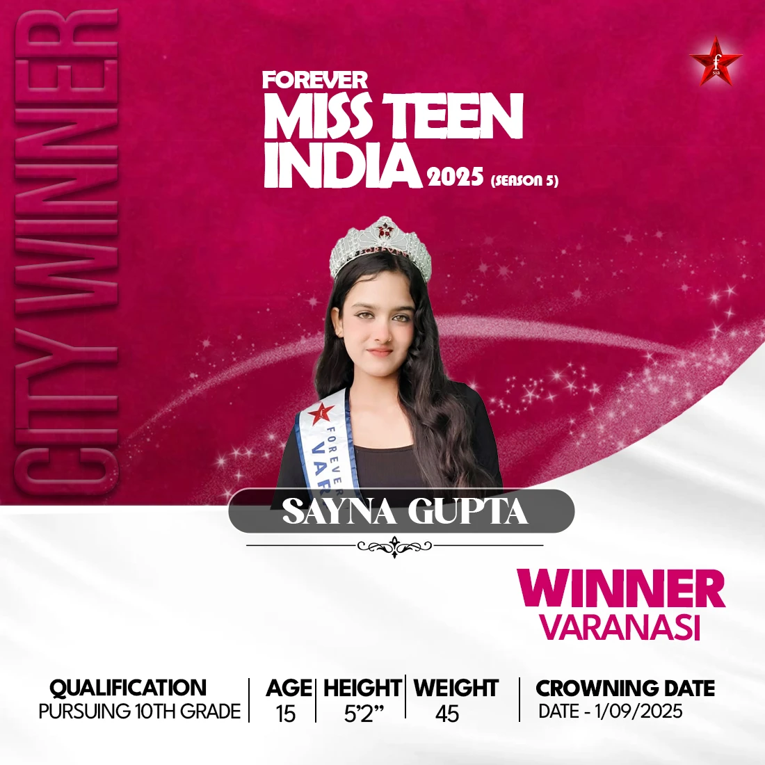 Sayna Gupta | Miss Teen Varanasi 2025 | Miss Teen 2025 City Winner
